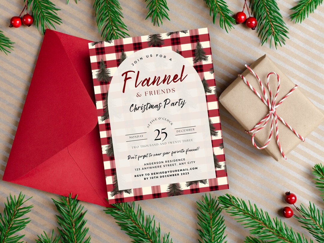 Flannel and Friends Invitation. Flannel Xmas Party Invite. Fun - Etsy