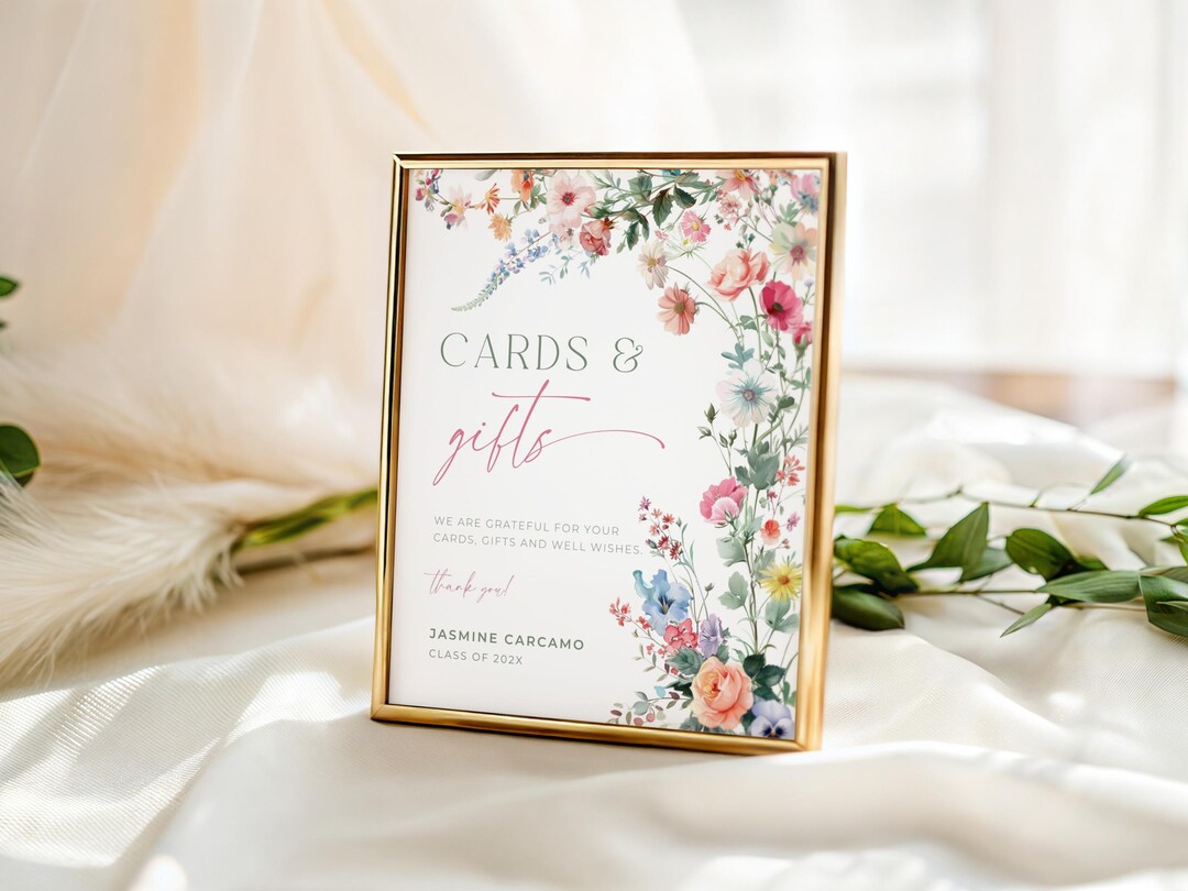 Cards and Gifts Graduation Sign. Wildflower Graduate Gift Table Decor ...