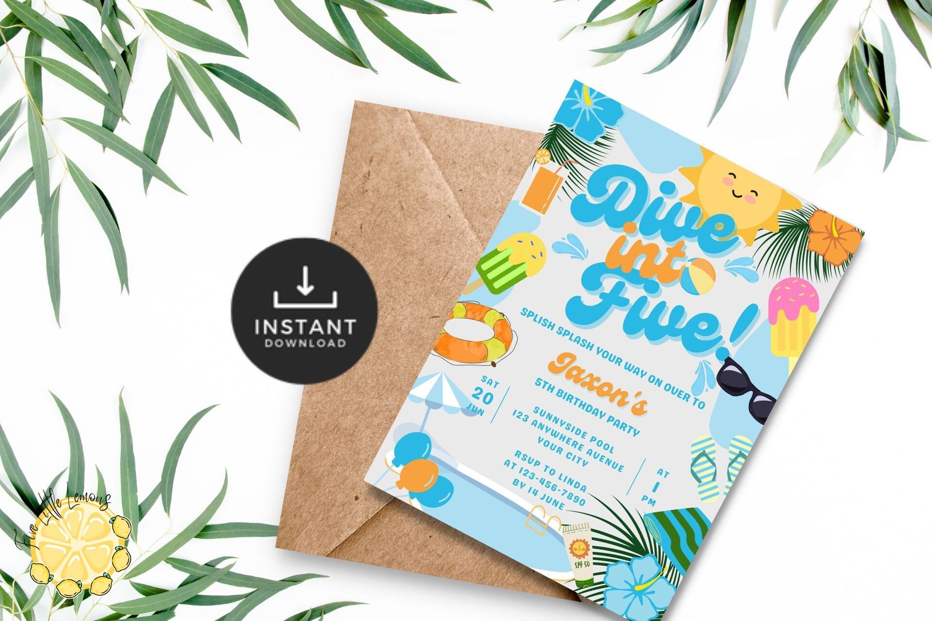 Dive Into Five Birthday Invitation. Boys 5th Birthday Party Invite ...