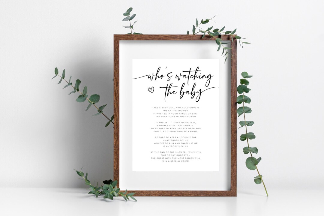 Who's Watching Baby Game. Minimalist Sign. Printable Baby Shower Game ...