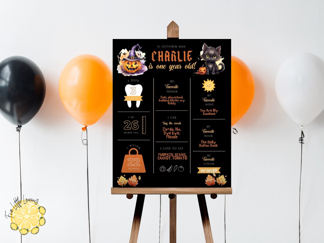 Editable Halloween 1st Birthday Milestone Board. First Birthday Party ...
