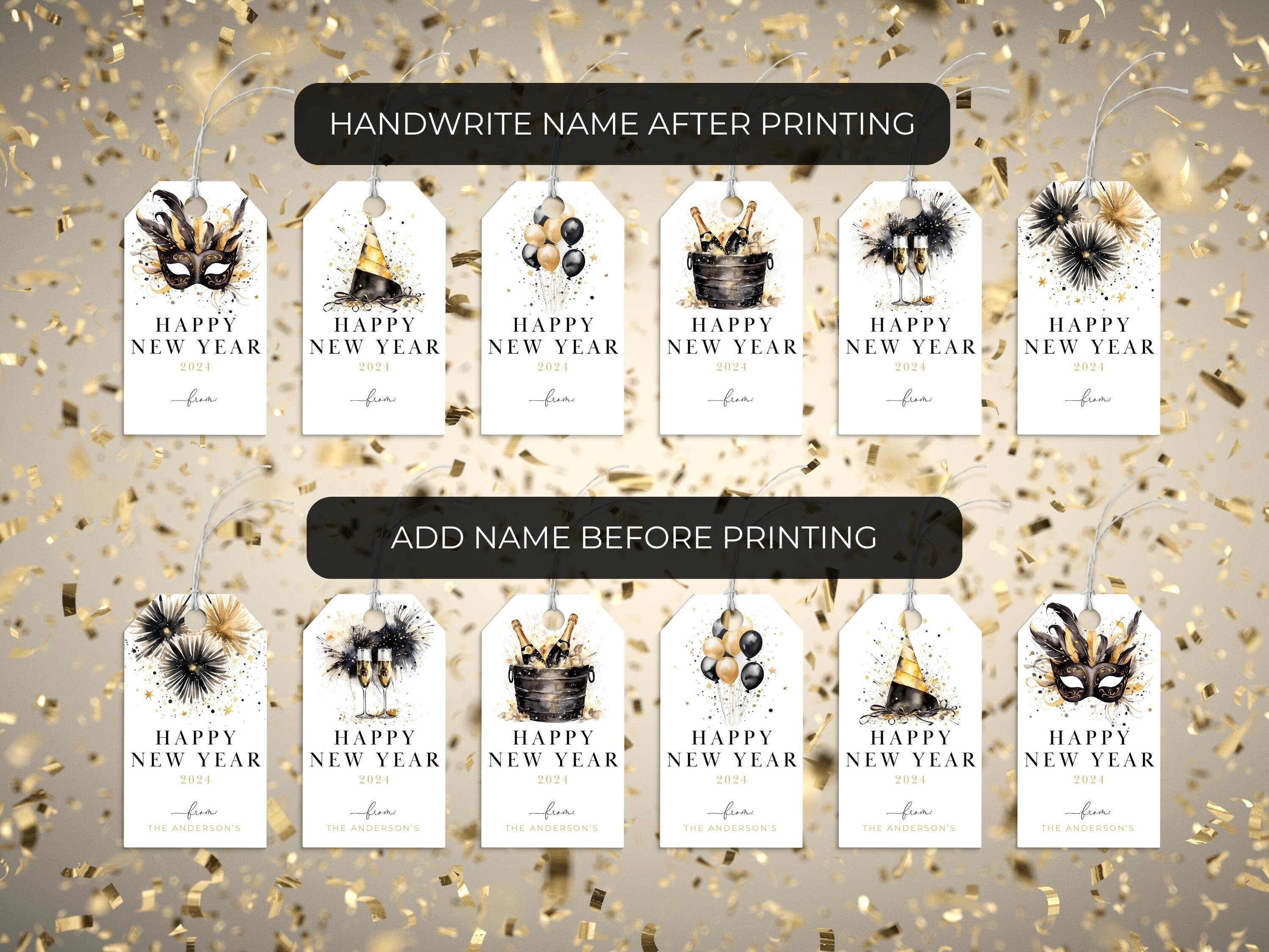 Happy New Year Gift Tag Printable. Instant Download. Champagne Tag. New ...