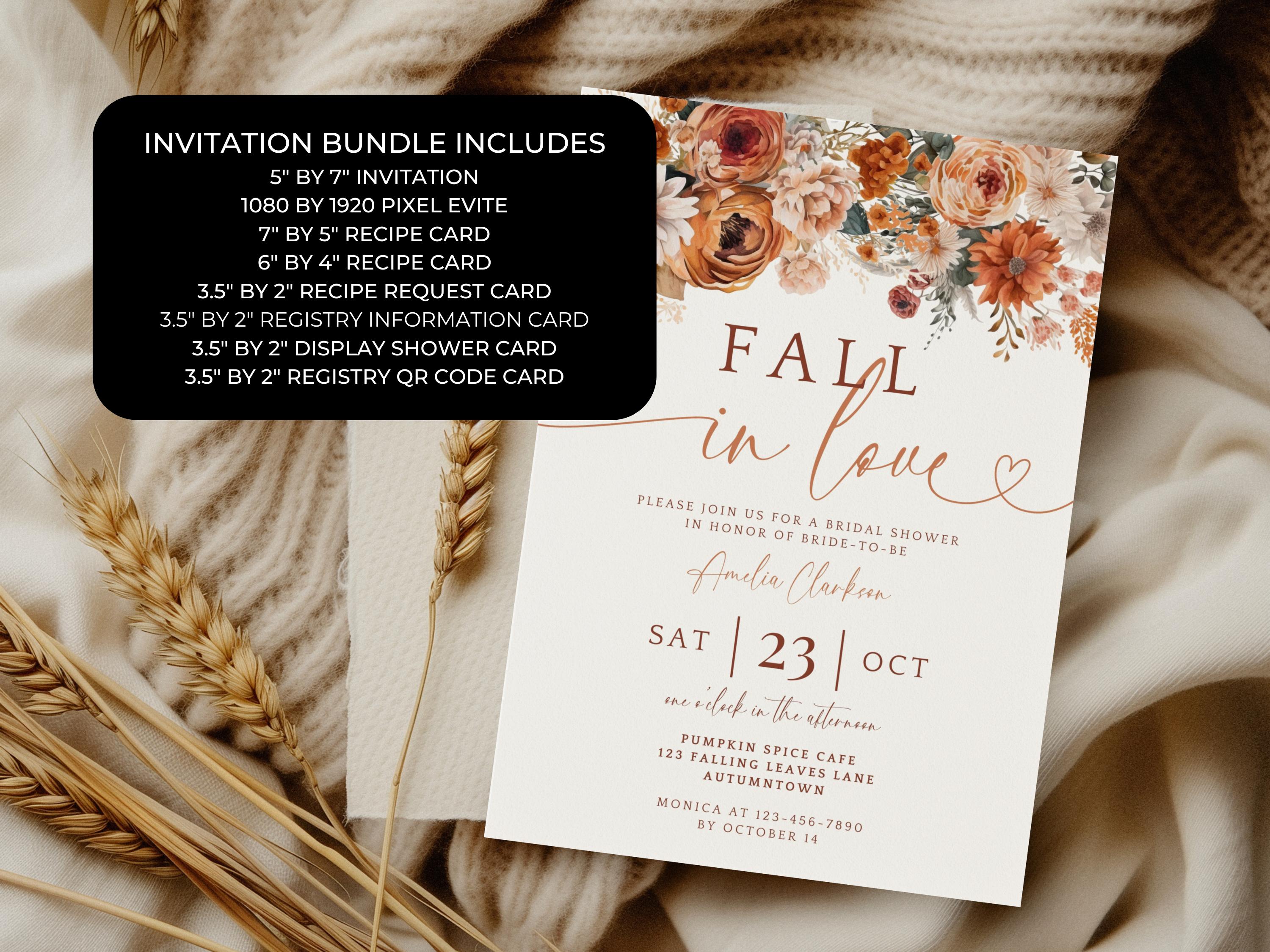 Fall in Love Bridal Shower Invitation Bundle. Autumn Floral Theme ...
