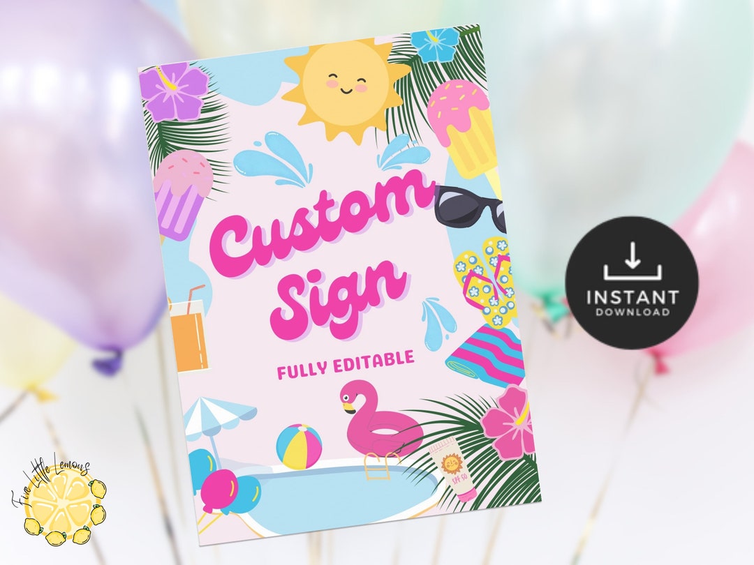 Editable Custom Pool Party Food Sign. Make Your Own Sign Template ...