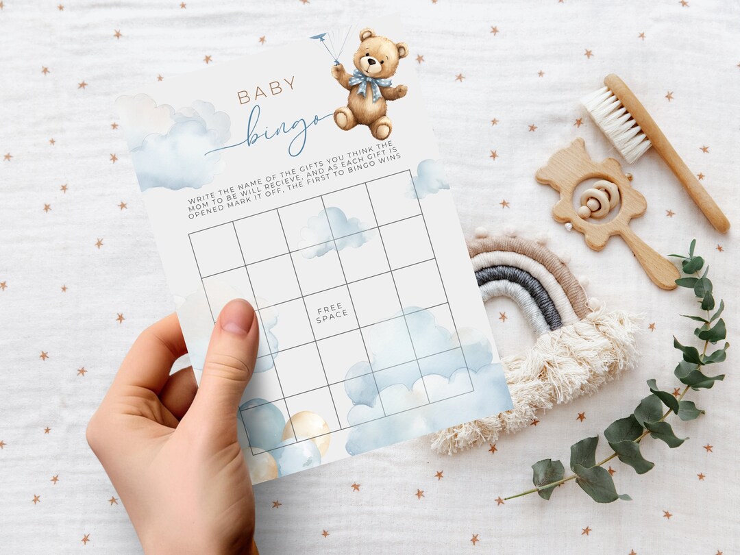 We Can Bearly Wait Baby Bingo. Boho Blue Bbay Shower Game Card. Boy ...