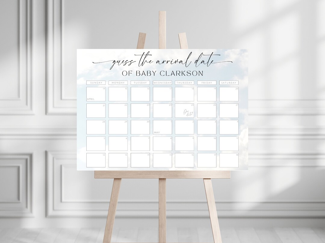 Guess the Due Date Poster Calender Game. We're on Cloud Nine Baby ...