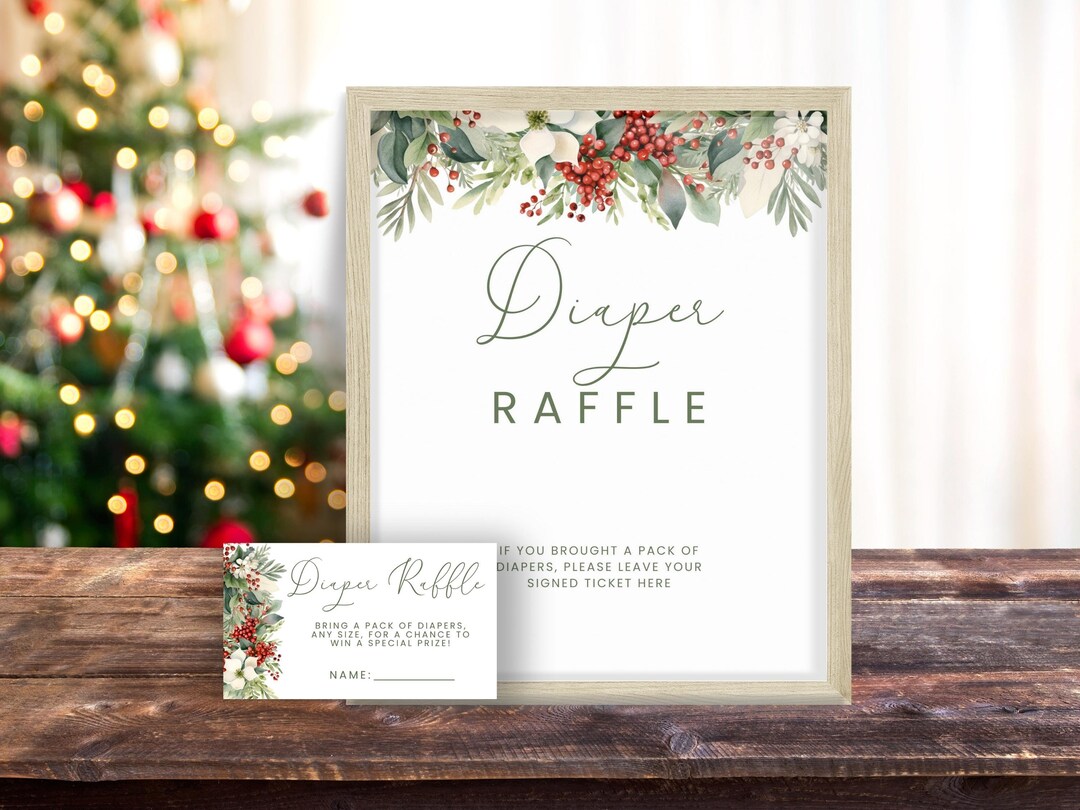 Tarjeta y letrero de rifa de pañales para baby shower de invierno ...