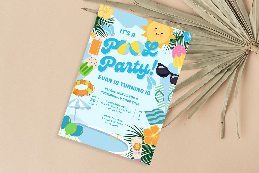 POOL PARTY 10th Birthday Invitation Boys Pool Party Kid Swim - Etsy