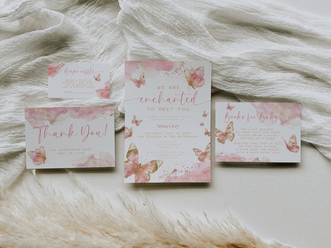 Enchanted to Meet You Baby Shower Bundle. Editable Pink Butterfly ...