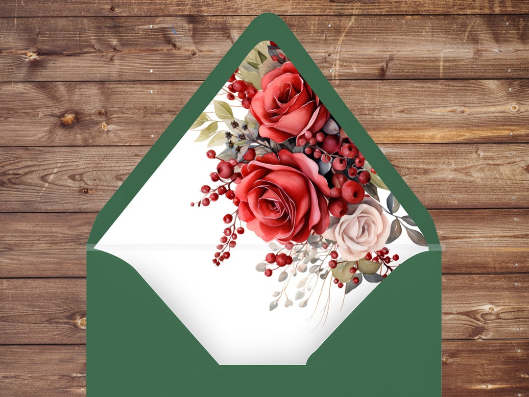 Envelope Liners With Red Roses. Printable Flower Envelope Liners. A7 A9 ...
