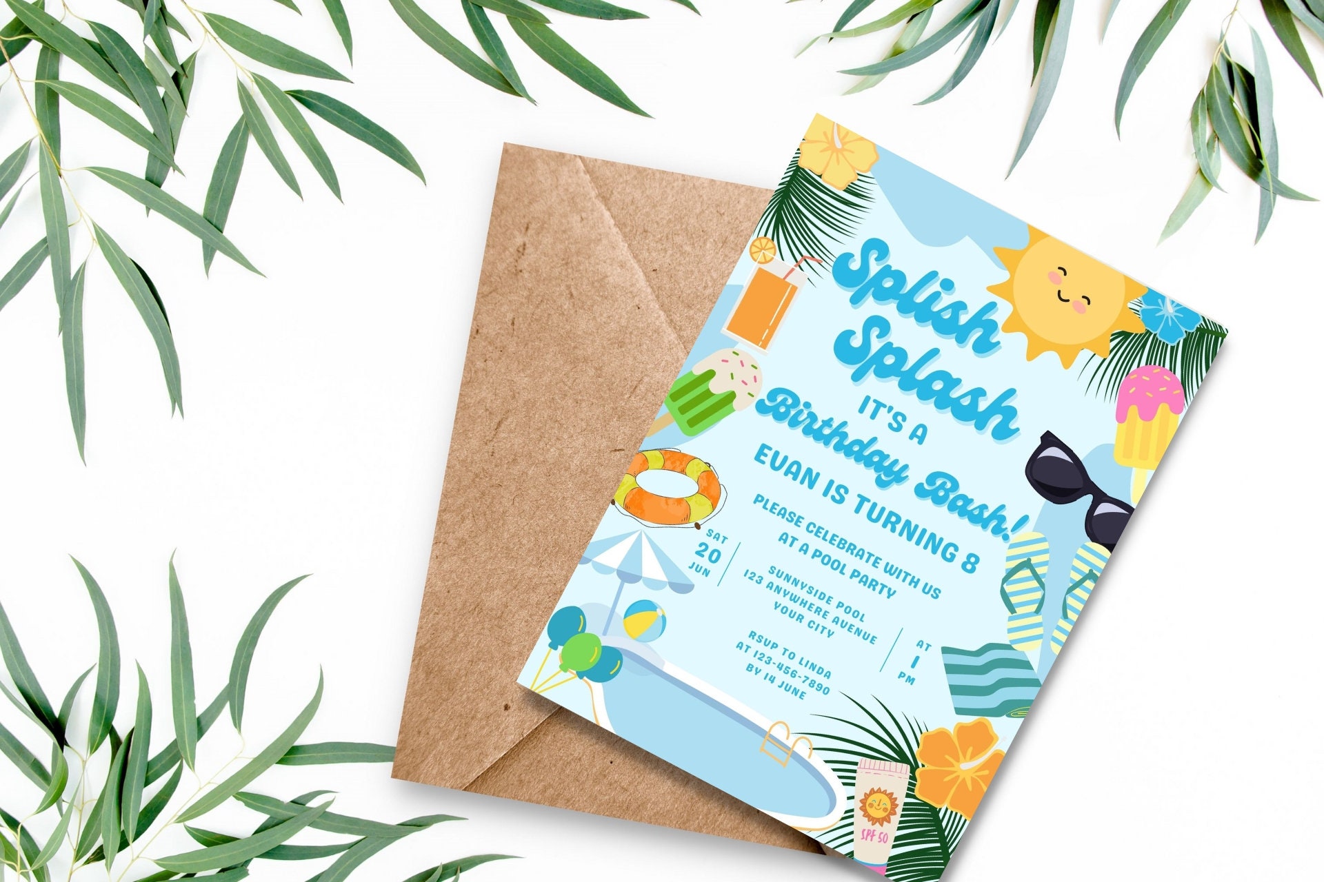 Pool Party Boys Birthday Invitation Kids Swimming Invite INSTANT ...
