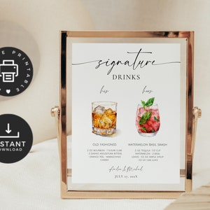 Modern Minimalist Script Wedding Signature Drinks. His and Hers ...