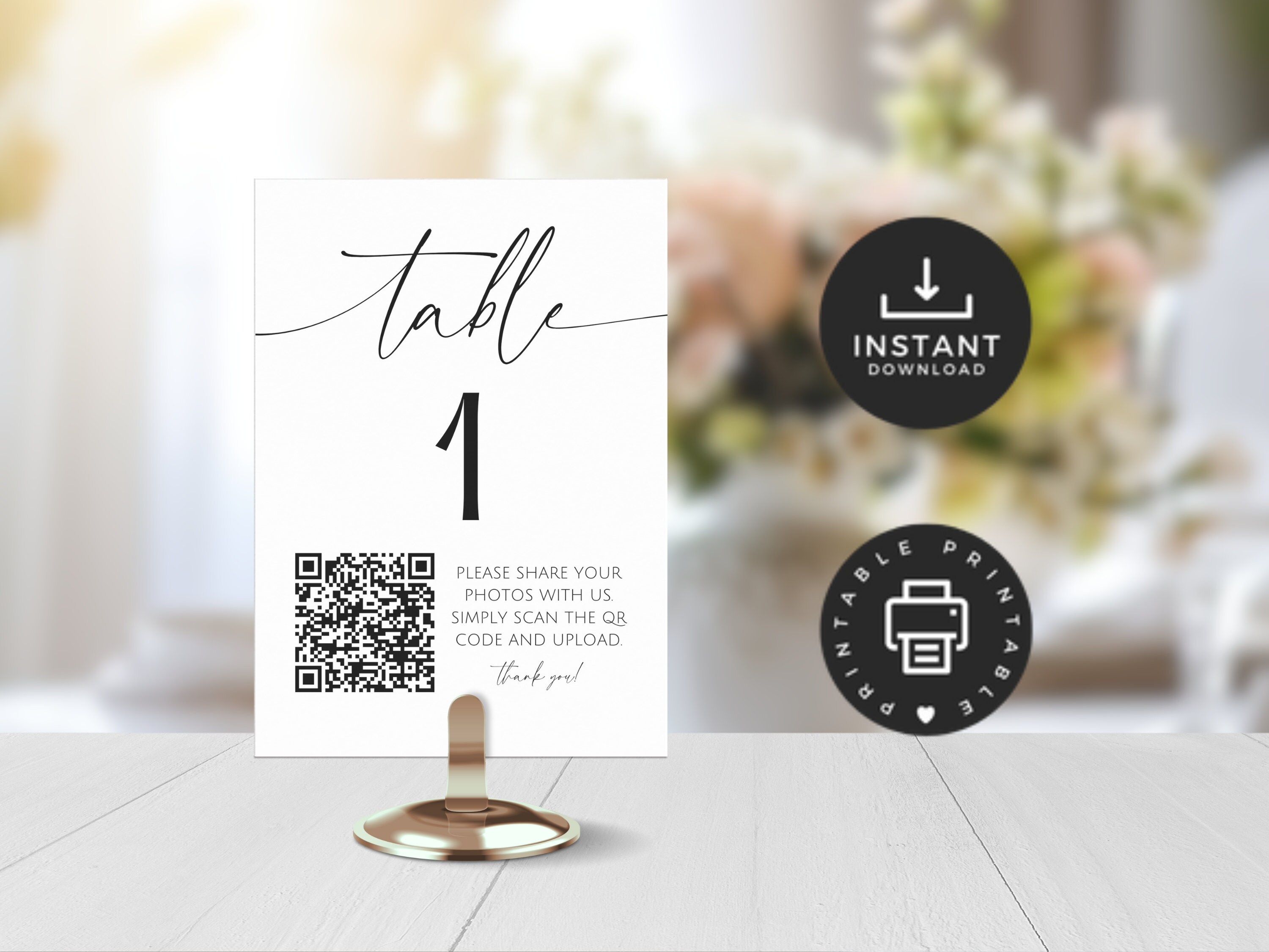 Table Number Signs QR Code. Minimalist Table Signs. Share Your Photos ...