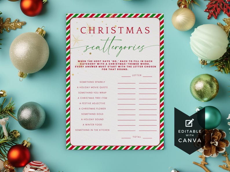 Christmas Scattergories Game. 5 Different Versions. Family Holiday Fun ...