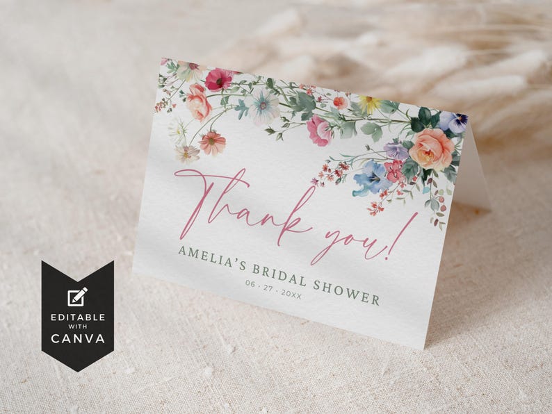 Love in Bloom Thank You Cards. Editable Folded Card Template. Colorful ...