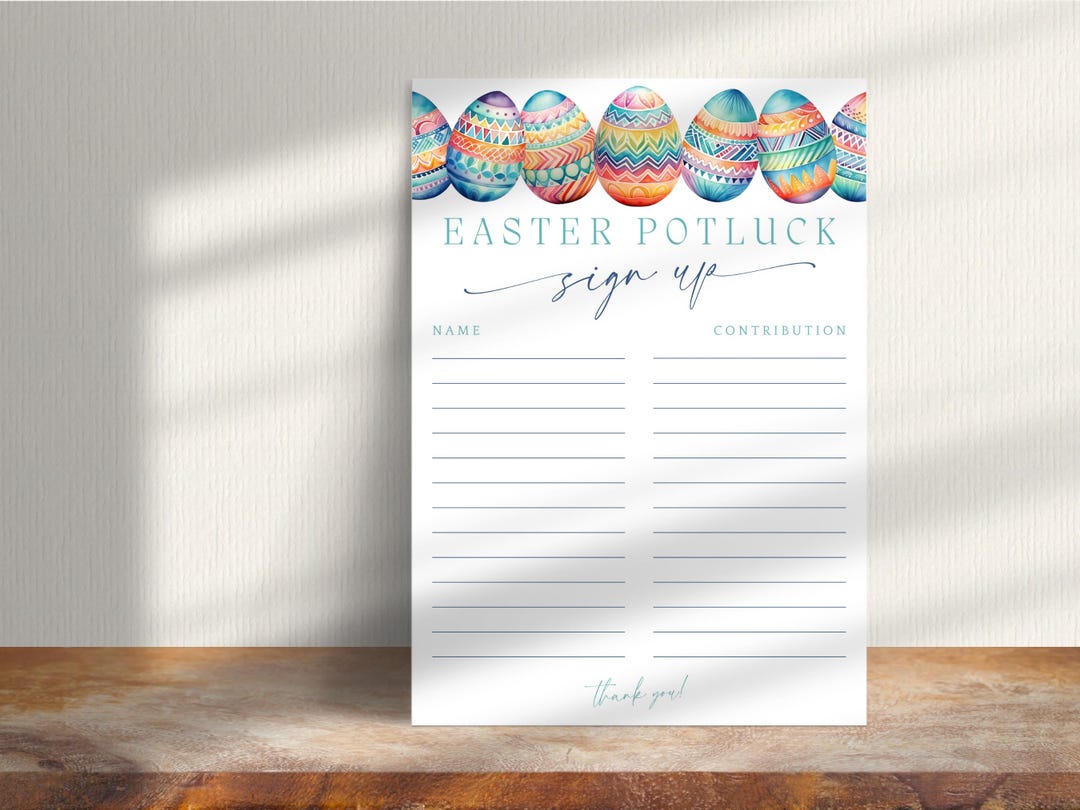 Easter Pot Luck Sign-up Sheet. Work Church Potluck Contribution ...