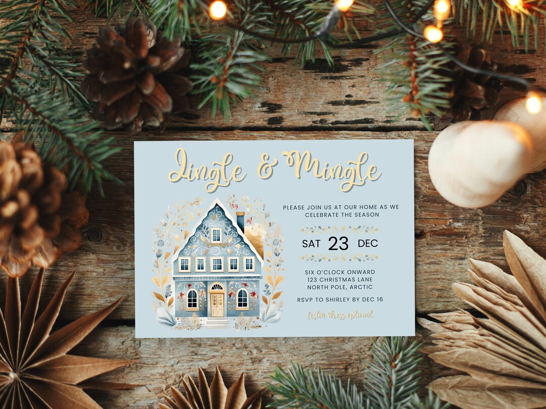 Christmas Invitation Canva. Holiday Drop in Party. Festive Invite ...