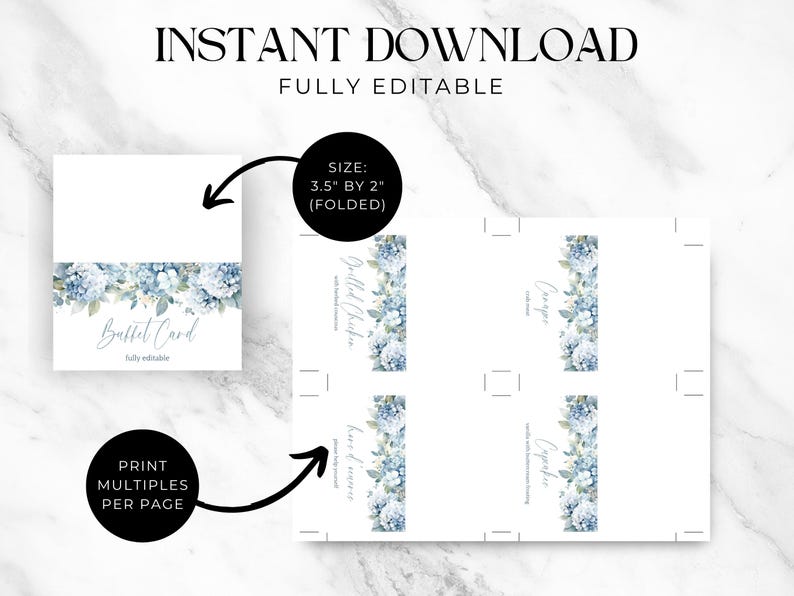 Dusty Blue Floral Food Label Template. Custom Buffet Card Canva ...