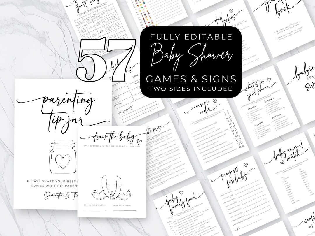 Baby Shower Game and Sign Mega Bundle. Minimalist Baby Shower. Modern ...