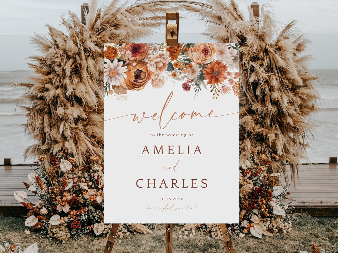 Fall Floral Wedding Welcome Sign. Terracotta Wedding Poster. Autumn ...
