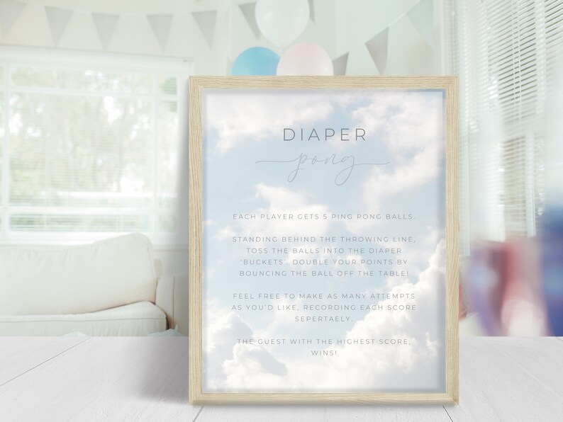 Diaper Pong Baby Shower Game. Printable Sign and Score Card. on Cloud 9 ...
