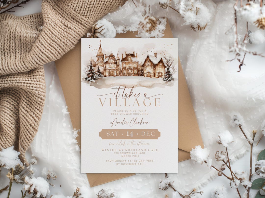 It Takes A Village Baby Shower Invitation Winter. Christmas Village ...
