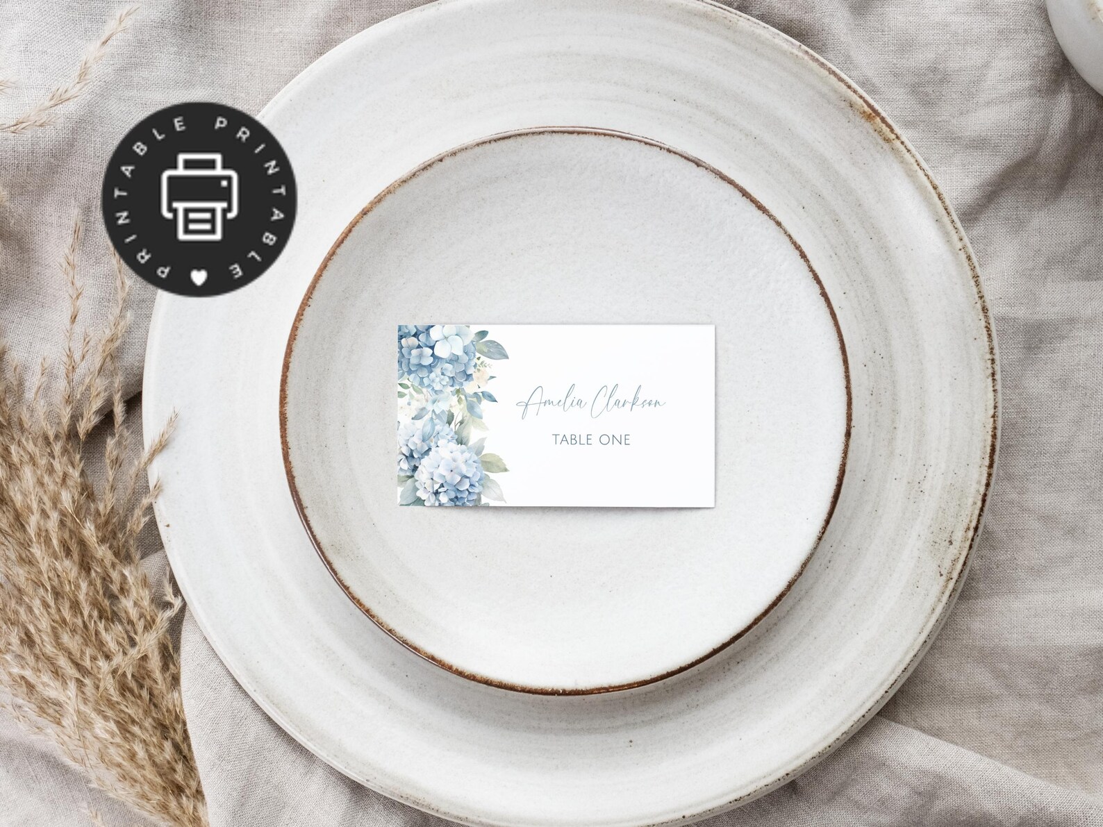 Place Cards With Blue Hydrangea. Personalised Dusty Blue Name Card ...