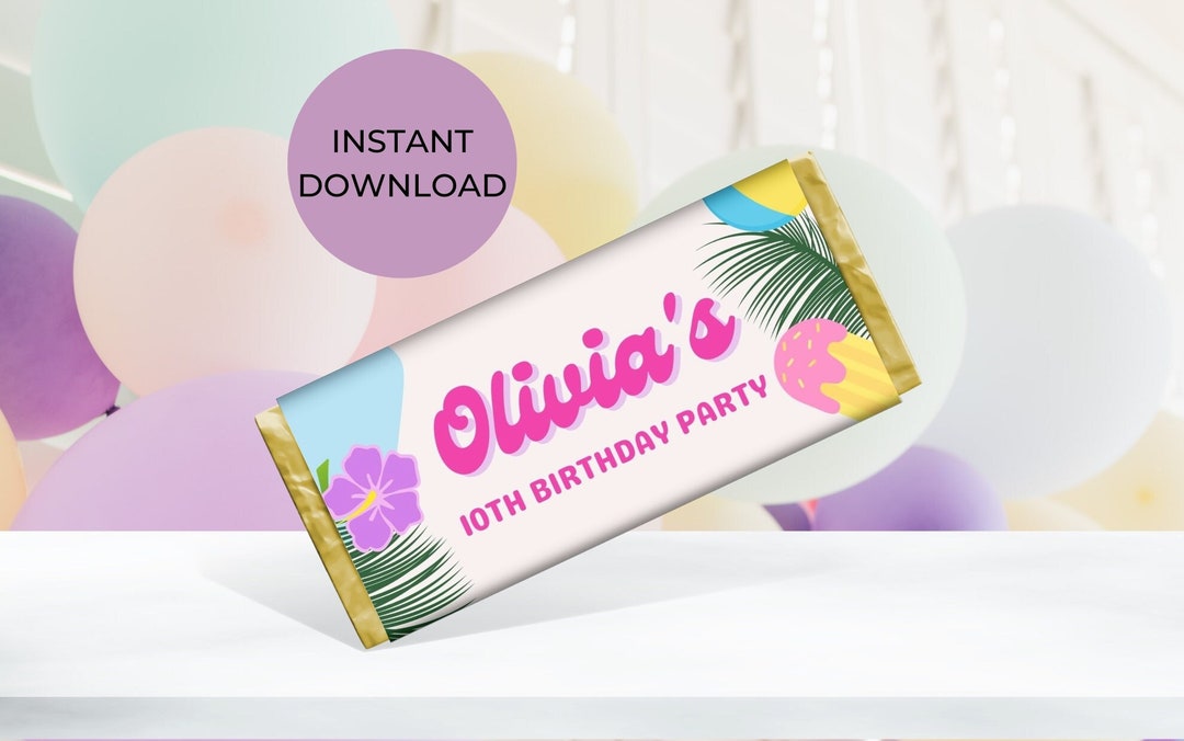 Chocolate Bar Wrapper. Girls Birthday Party Favor. INSTANT DOWNLOAD ...
