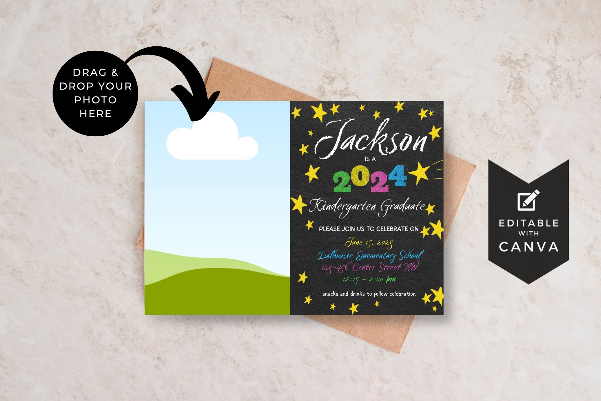 Kindergarten Graduation Invite With Photo. Instant Digital Download ...