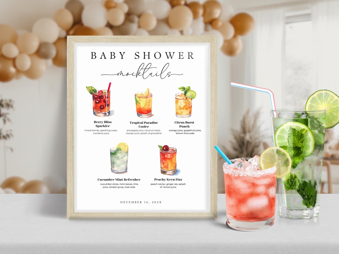 Mocktails Signature Drink Sign. Editable Template. Baby Shower Drink ...