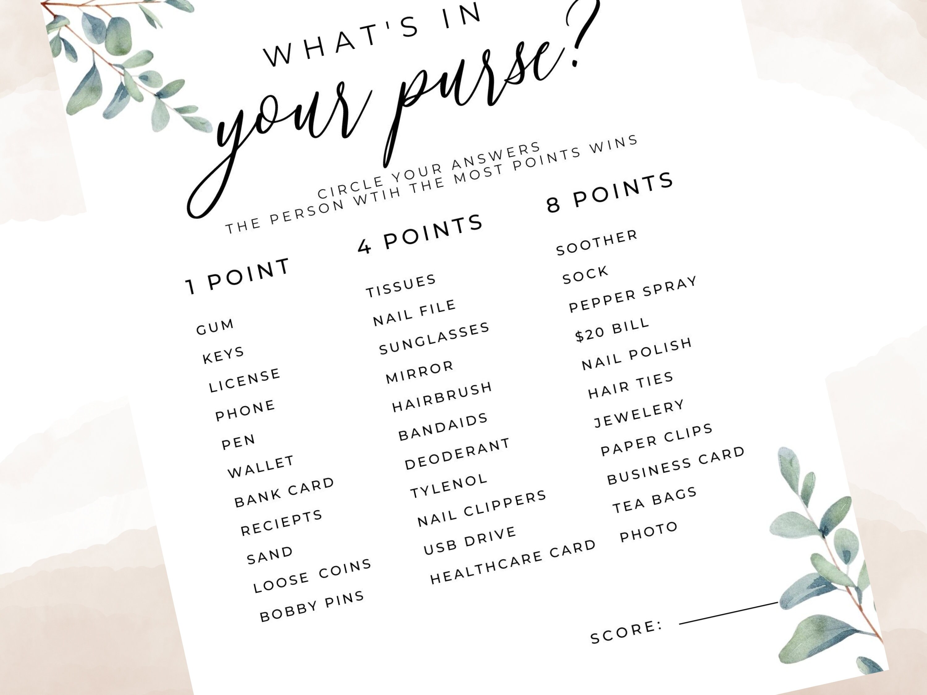 Minimalistic Baby Shower Game Printable. What's in Your - Etsy