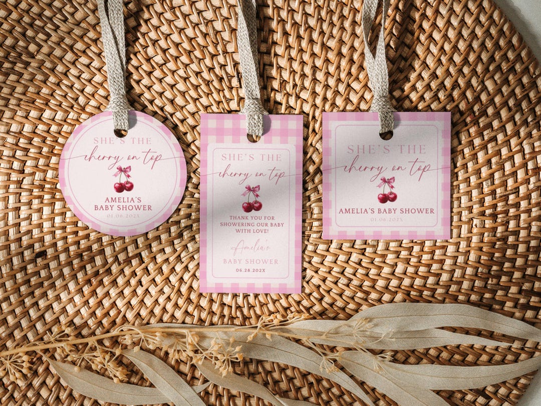 She's the Cherry on Top Favor Tag. Pink Bow Coquette Baby Shower Thank ...