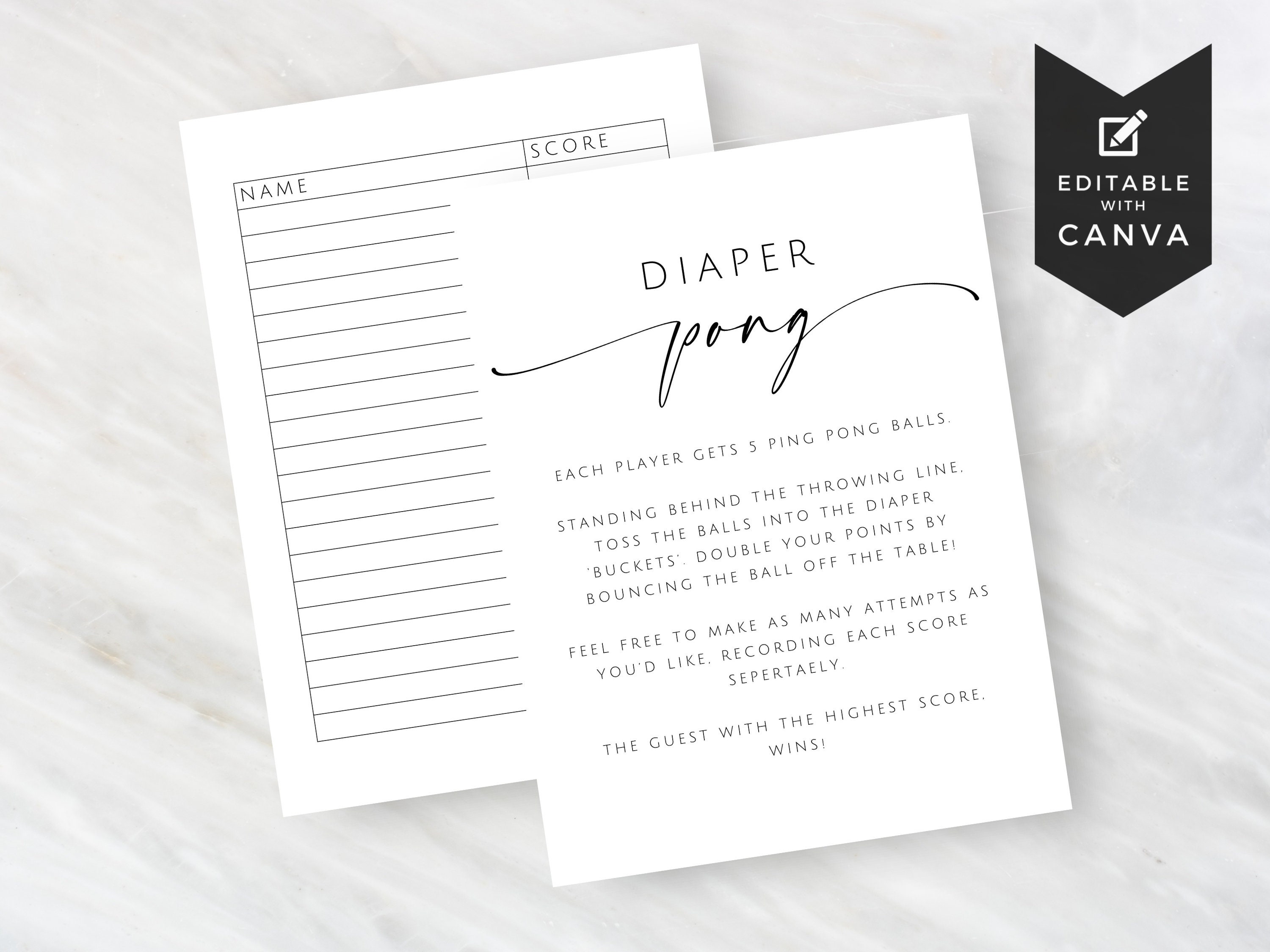 Diaper Pong Baby Shower Game. Modern Minimalist Co-ed Baby Shower ...