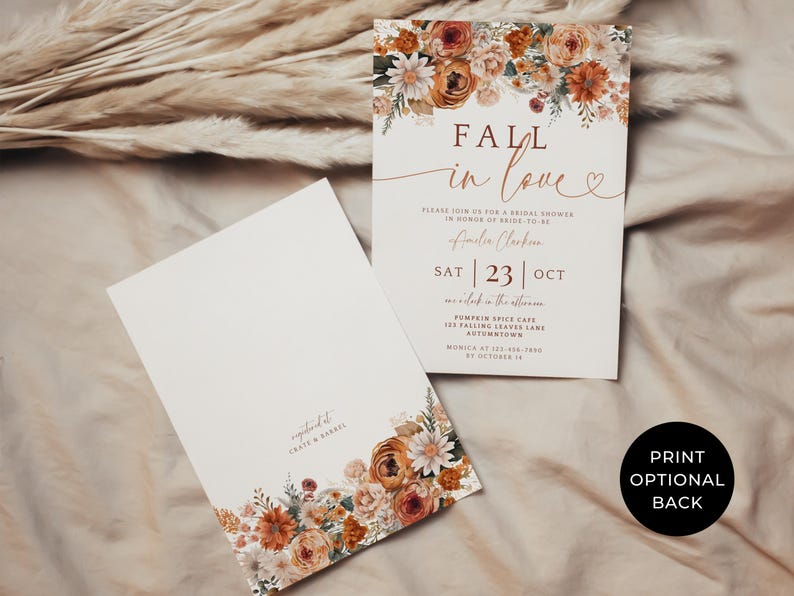 Fall in Love Bridal Shower Invitation Bundle. Autumn Floral Theme ...