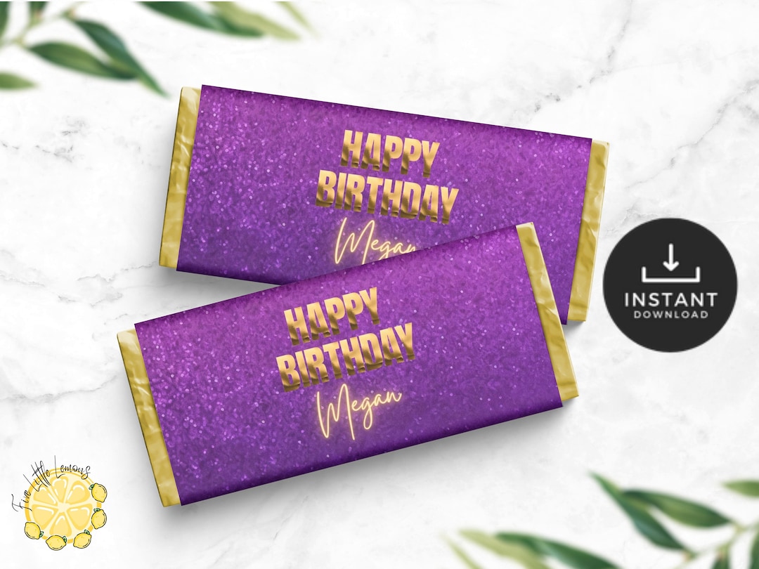 Custom Chocolate Bar Wrapper. Party Favor. Birthday Treat. Purple ...