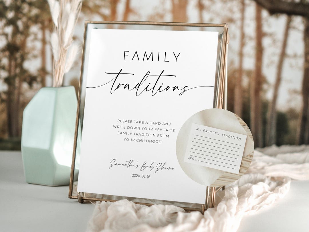 Family Traditions Sign and Card Minimalist. Baby Shower Share a Memory ...