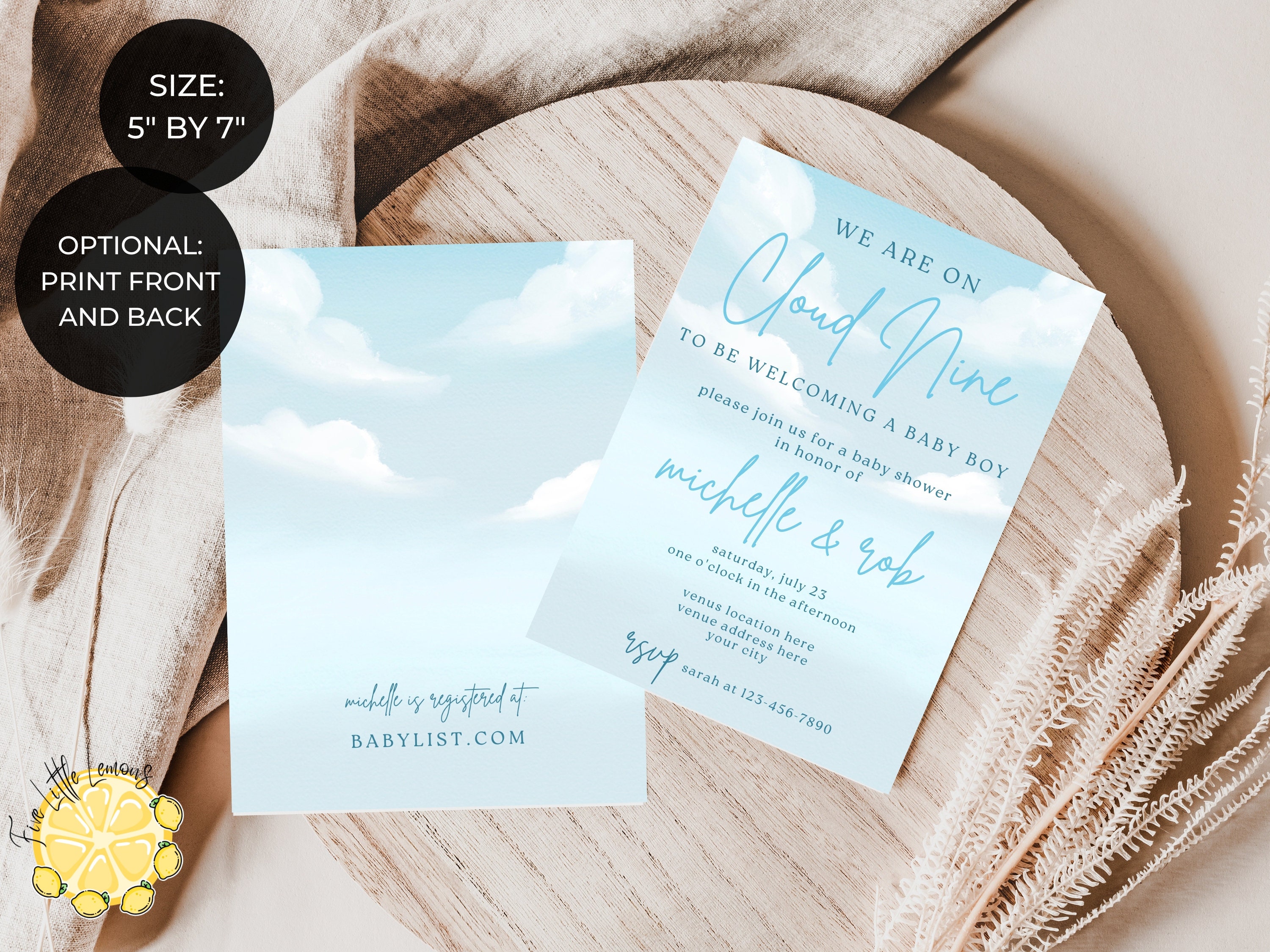Editable Cloud Nine Baby Shower Invitation. Boy Cloud Nine Baby Shower ...