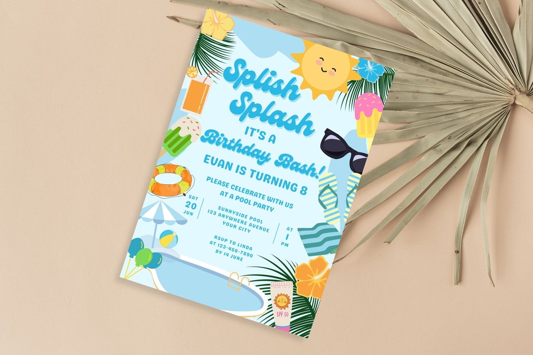Pool Party Boys Birthday Invitation Kids Swimming Invite INSTANT ...
