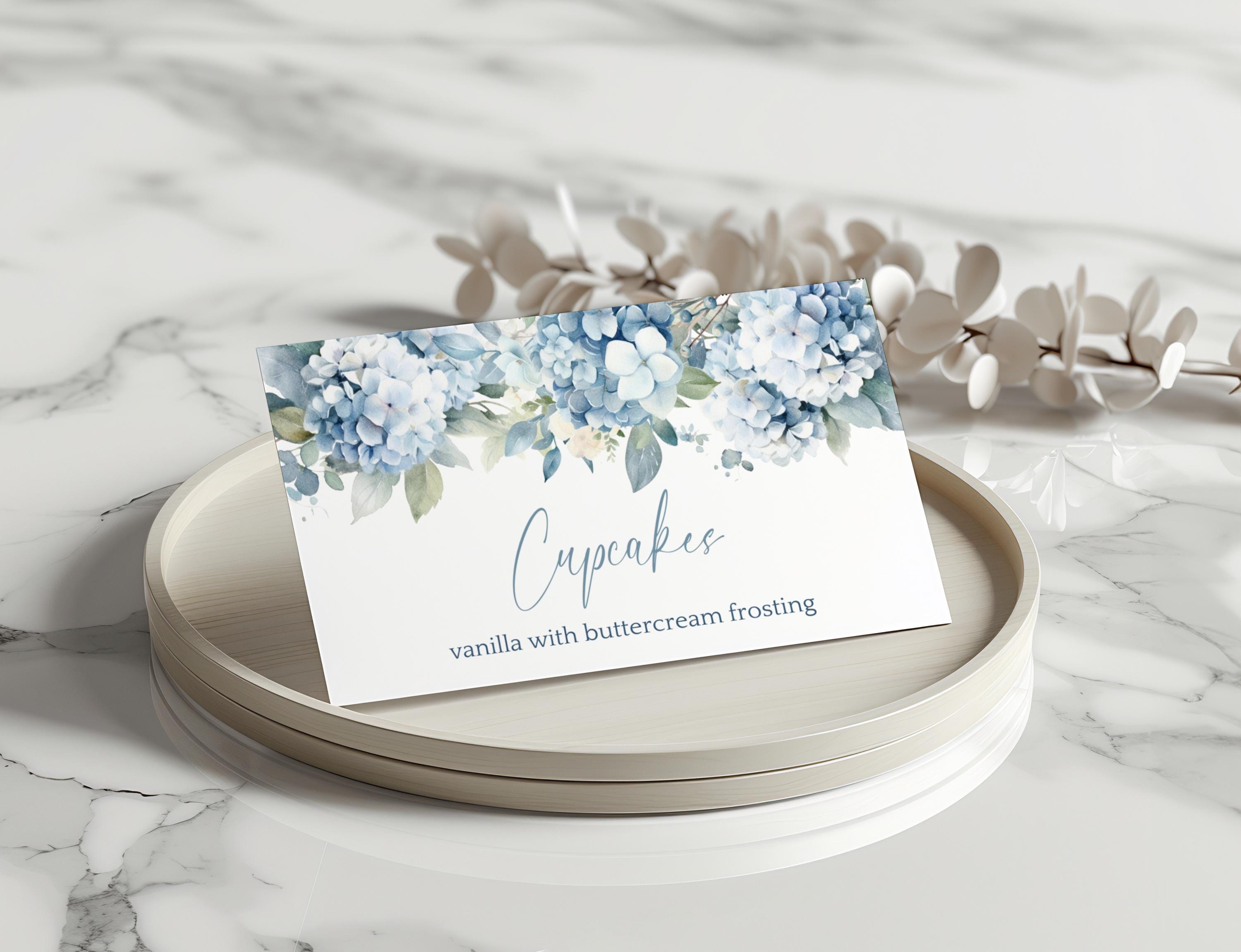 Dusty Blue Floral Food Label Template. Custom Buffet Card Canva ...