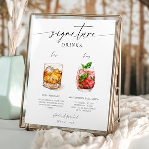 Modern Minimalist Script Wedding Signature Drinks. His and Hers ...