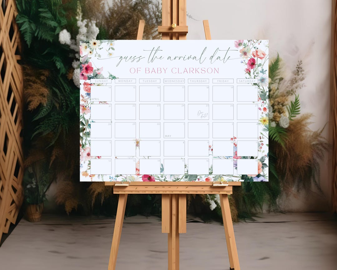 Baby Predictions Template Baby in Bloom. Wildflower Due Date Calendar ...