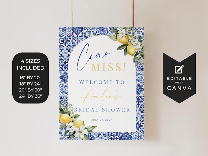 Ciao to Miss Bridal Shower Bundle. Mediterranean Blue Tile Decor. Edit ...