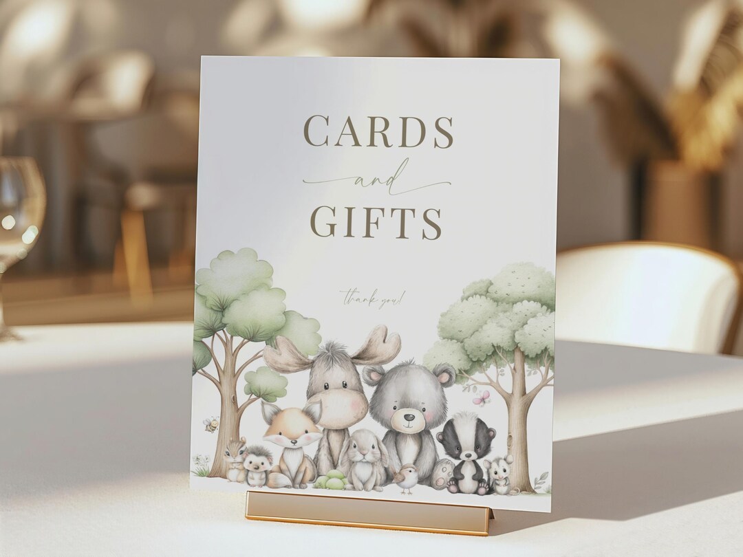 Woodland Cards and Gifts Sign Printable. Boho Forest Animal Table Sign ...