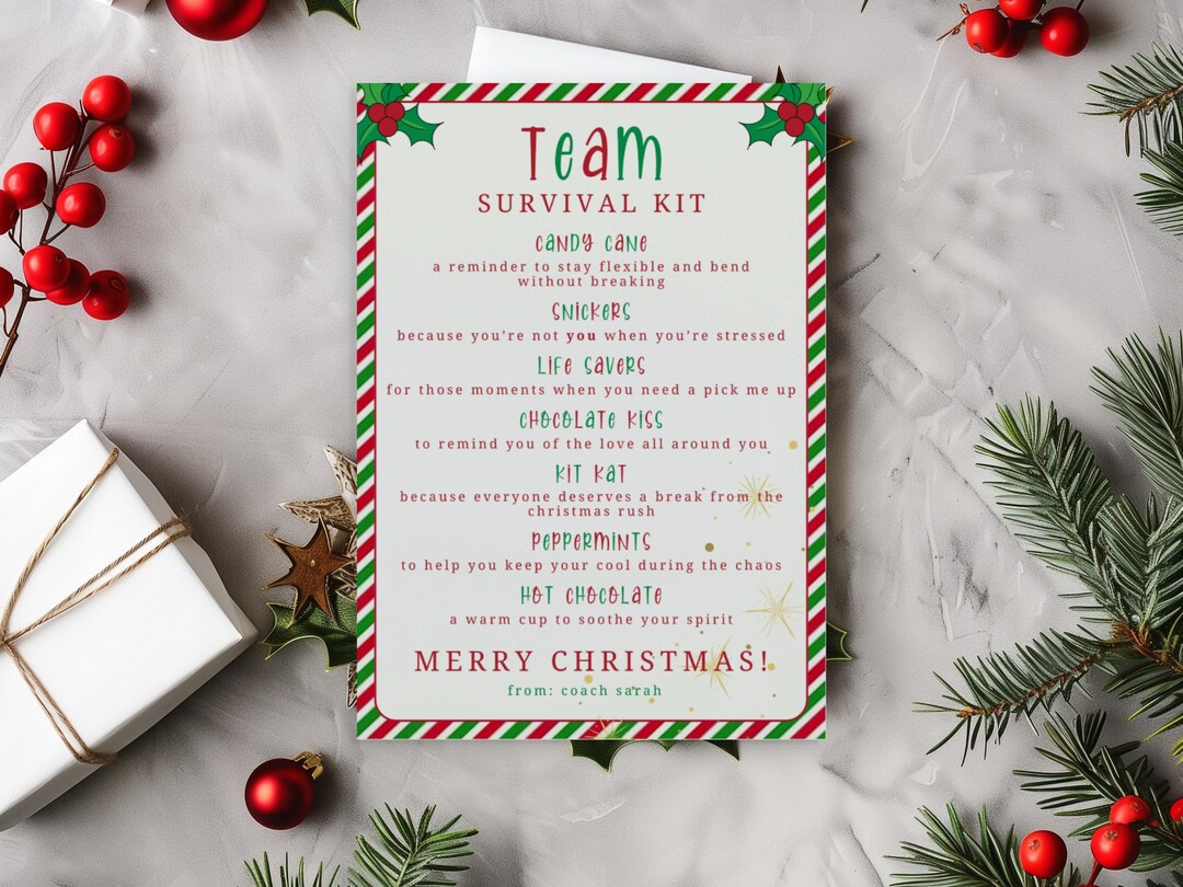 Editable Christmas Team Gift. Appreciation Survival Kit. Sports Team ...