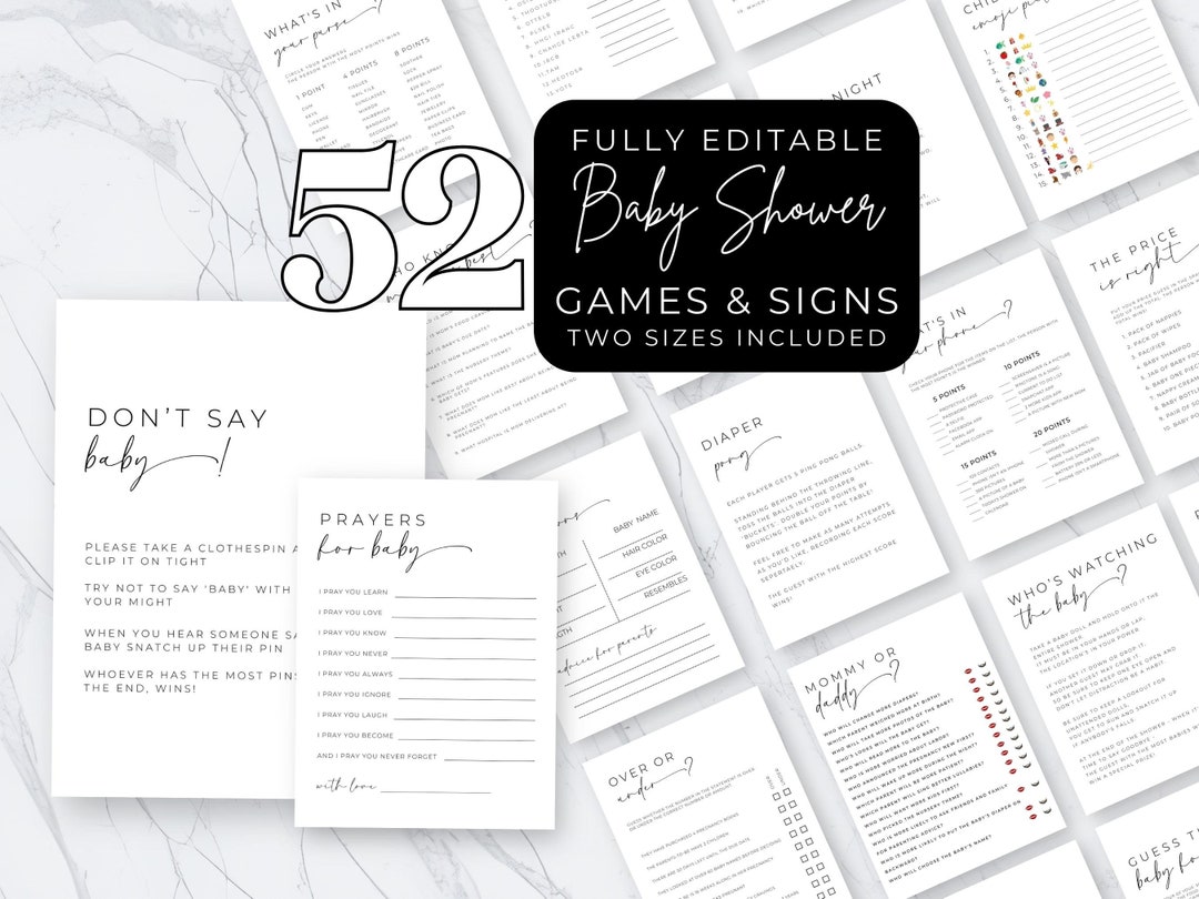 Baby Shower Game and Sign Mega Bundle. Minimalist Baby Shower. Modern ...