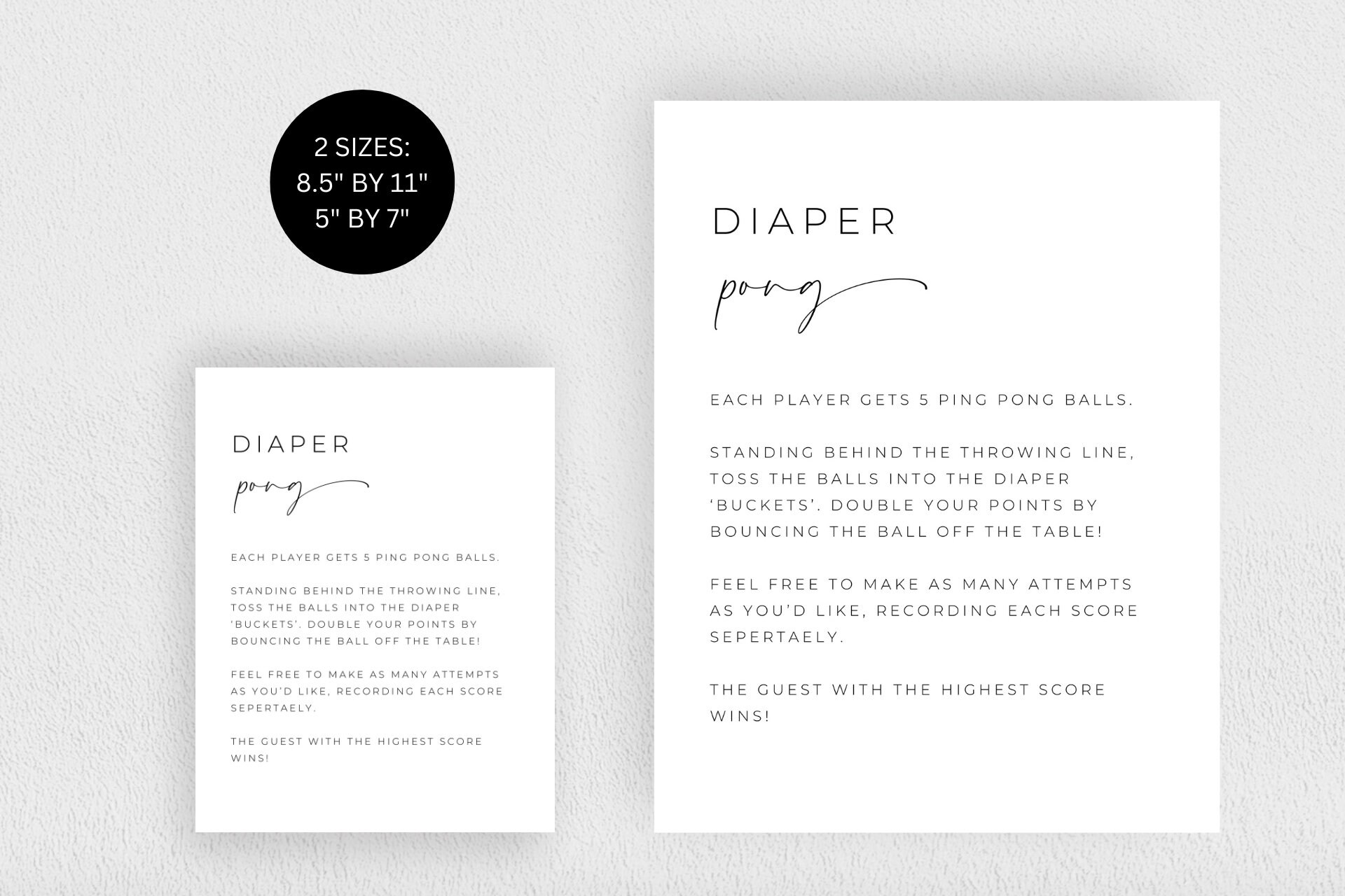 Diaper Pong Baby Shower Game. Sign and Score Card. Minimalist Baby ...