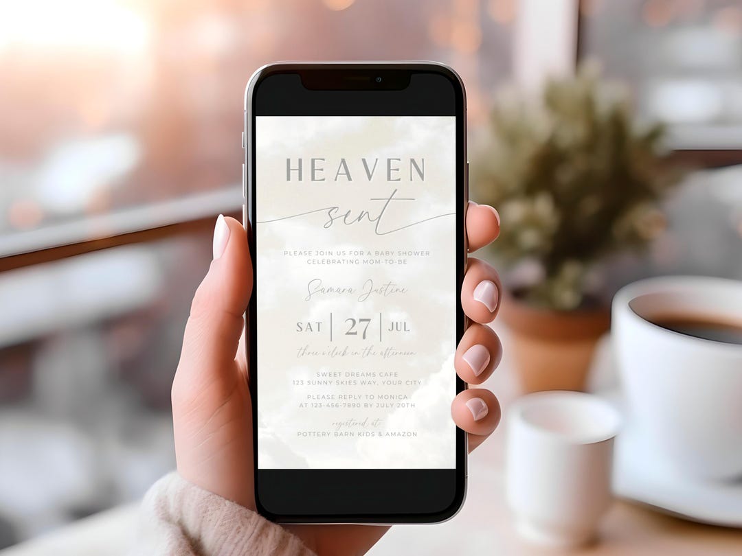Heaven Sent Baby Shower Invitation Digital. Gender Neutral Electronic ...