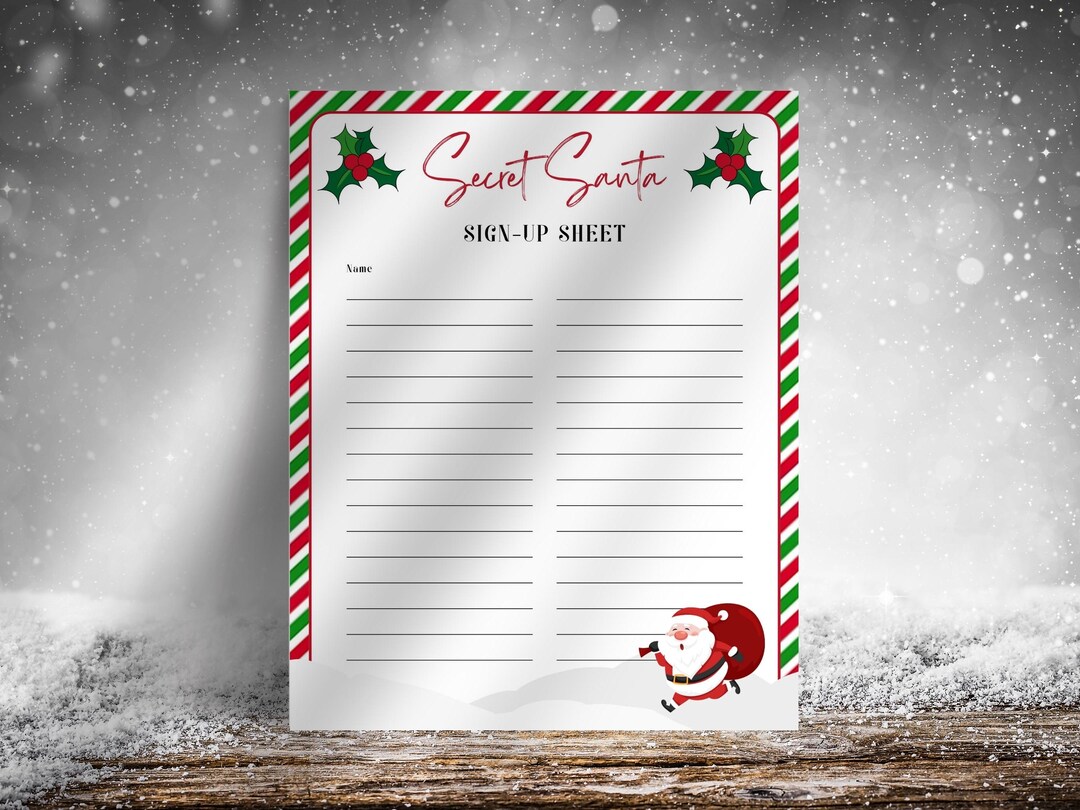Secret Santa Sign up Sheet. Printable Secret Santa Gift Exchange PDF ...