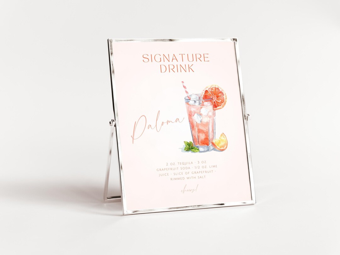 Paloma Signature Drink Sign. Paloma Cocktail Bar Decor Sign. Bar Menu ...