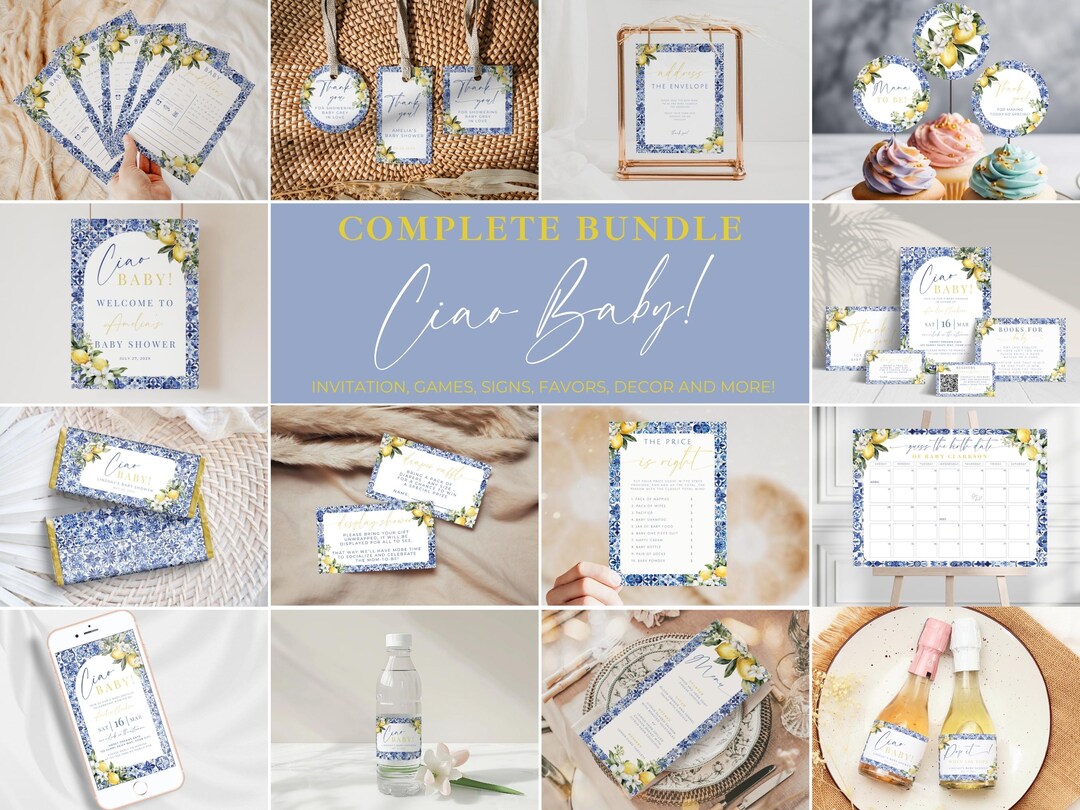 Ciao Baby Shower Bundle. Editable Italian Ciao Bambino Theme ...